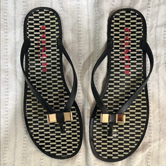 Coach | Shoes | Coach Black Sandals With Gold Accents | Poshmark